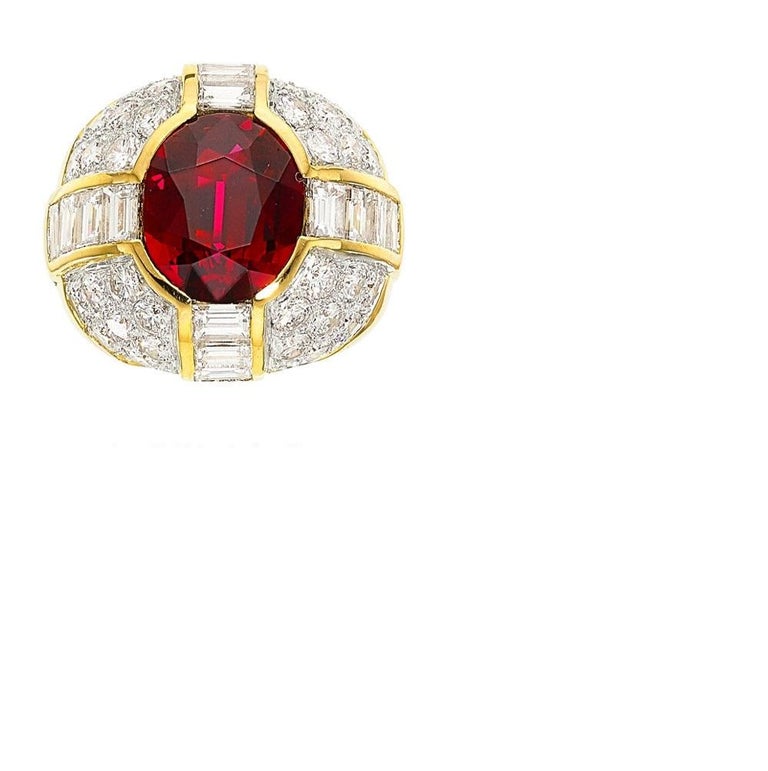 Thai Ruby Diamond Gold Dome Ring, AGL Certified For Sale at 1stDibs