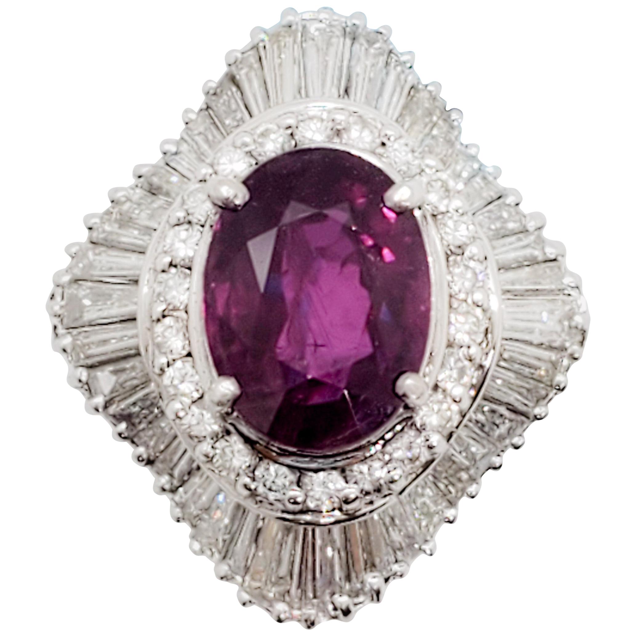 Thai Oval Cut Ruby and 1.60 Carat Diamond Ring in Platinum For Sale at ...