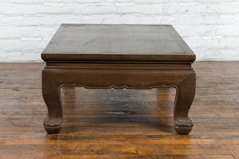 Thai Teak Wood Vintage Coffee Table with Carved Apron and Dark Brown ...