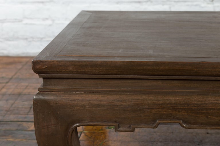Thai Teak Wood Vintage Coffee Table with Carved Apron and Dark Brown ...