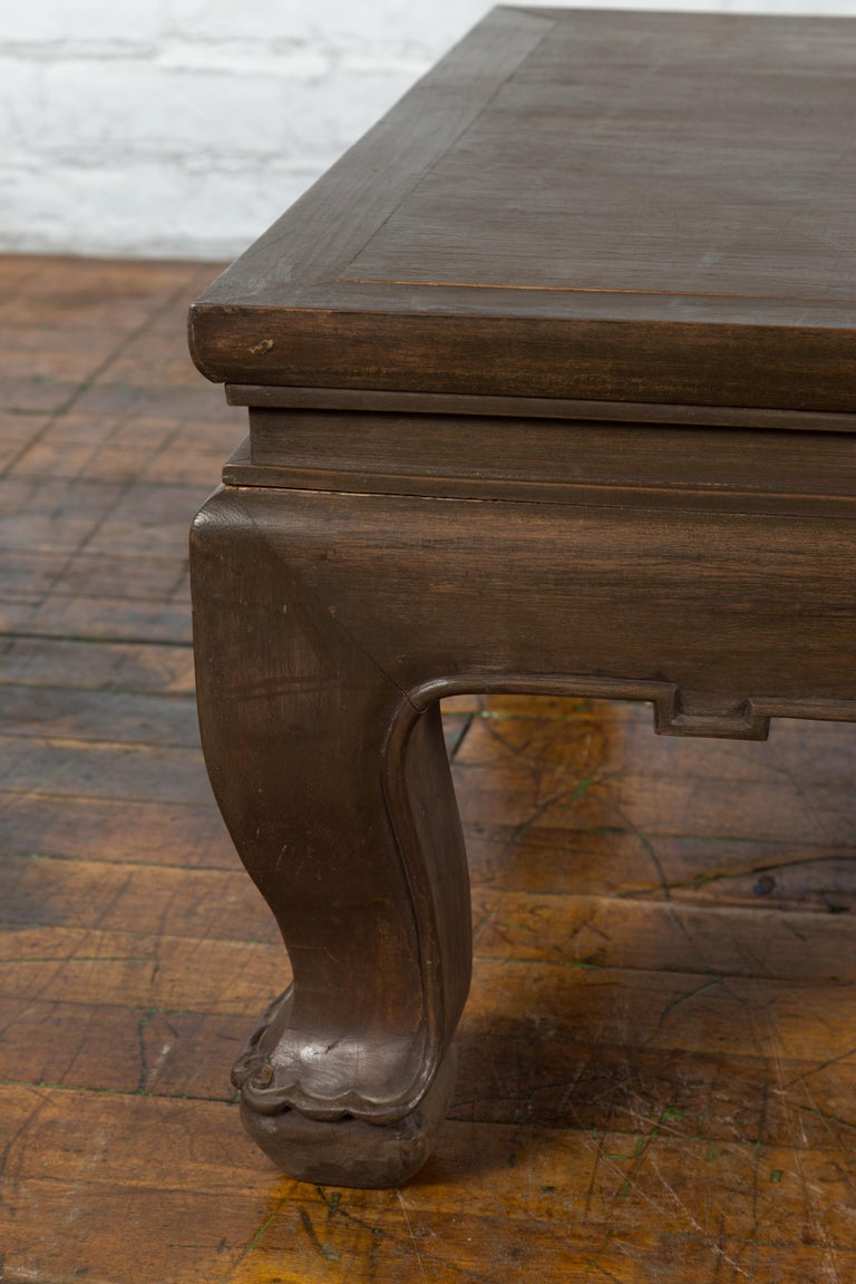 Thai Teak Wood Vintage Coffee Table with Carved Apron and Dark Brown ...