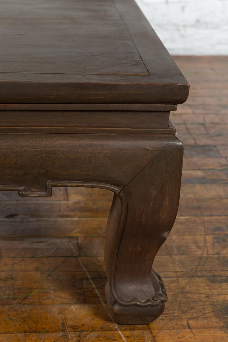 Thai Teak Wood Vintage Coffee Table with Carved Apron and Dark Brown ...
