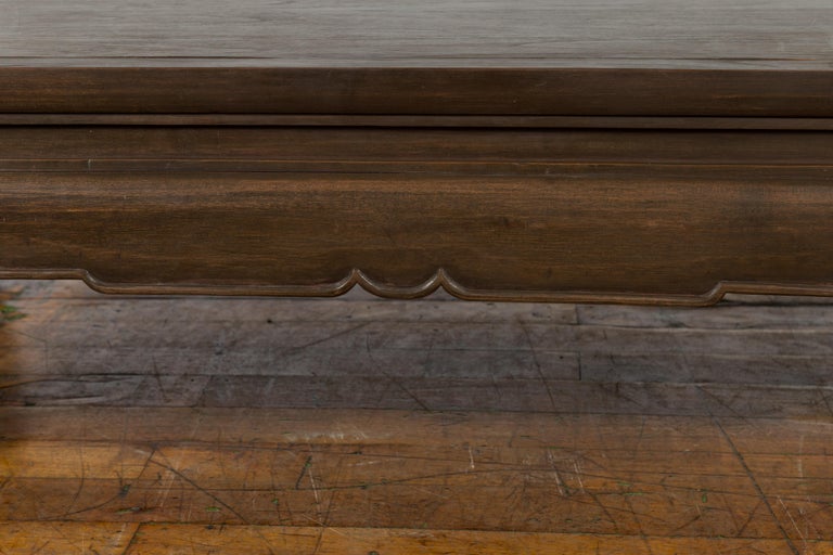 Thai Teak Wood Vintage Coffee Table with Carved Apron and Dark Brown ...