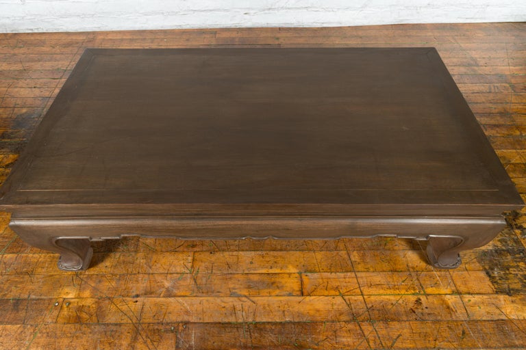 Thai Teak Wood Vintage Coffee Table with Carved Apron and Dark Brown ...