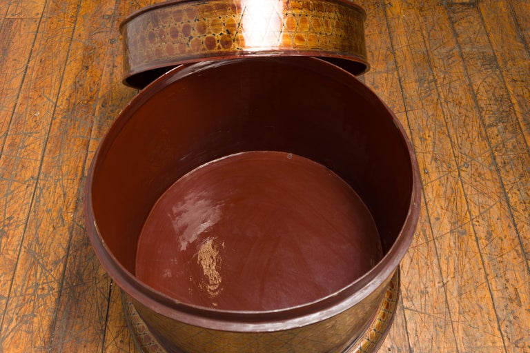 Thai Vintage Negora Lacquer Circular Storage Bin with Snake Skin ...