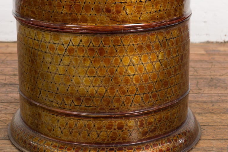 Thai Vintage Negora Lacquer Circular Storage Bin with Snake Skin ...