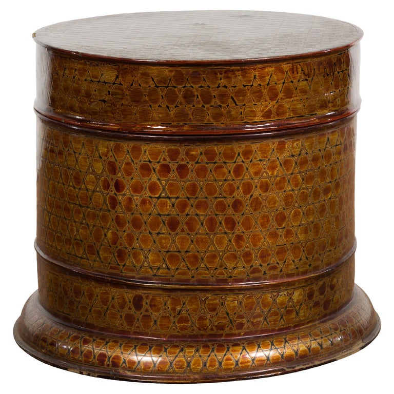Thai Vintage Negora Lacquer Circular Storage Bin with Snake Skin ...
