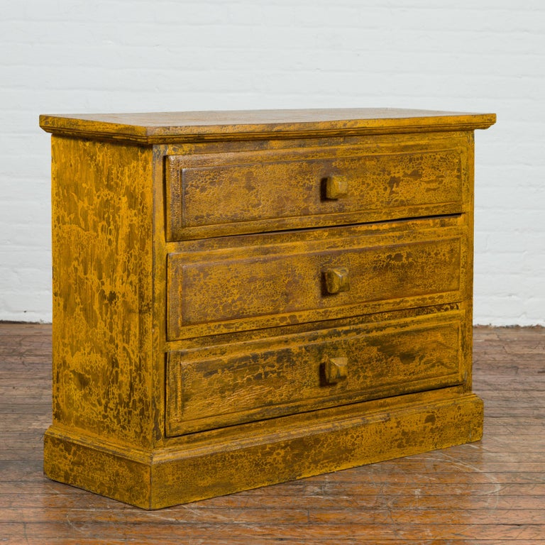 Mustard Glazed Vintage Thai Side Chest with Three Drawers For Sale at ...