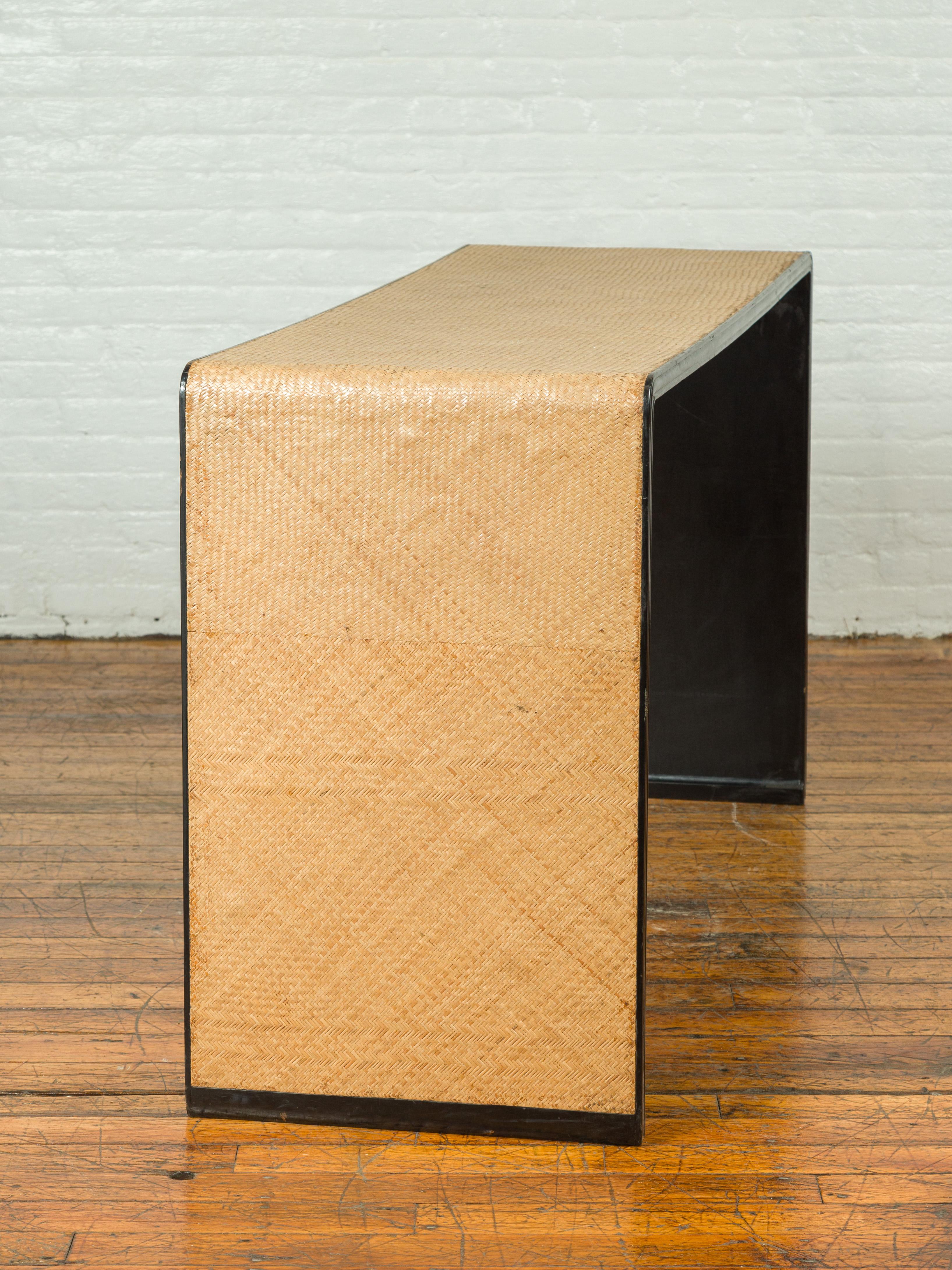 Thai Vintage Waterfall Console Table with Black Lacquer Frame and ...