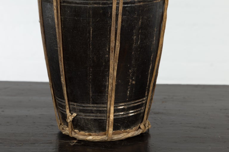 Thai Wood and Leather Klong Khaek Processional Drum with Distressed ...