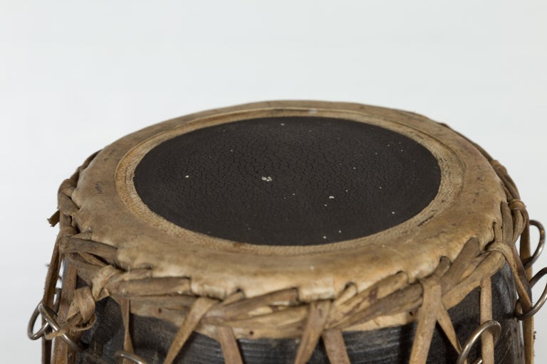 Thai Wood and Leather Klong Khaek Processional Drum with Distressed ...