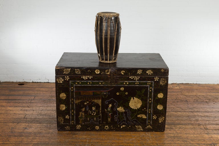 Thai Wood and Leather Klong Khaek Processional Drum with Distressed ...