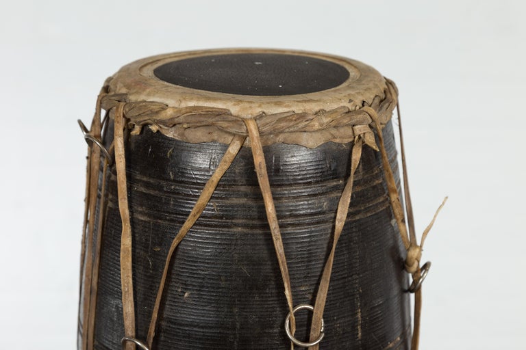 Thai Wood and Leather Klong Khaek Processional Drum with Distressed ...
