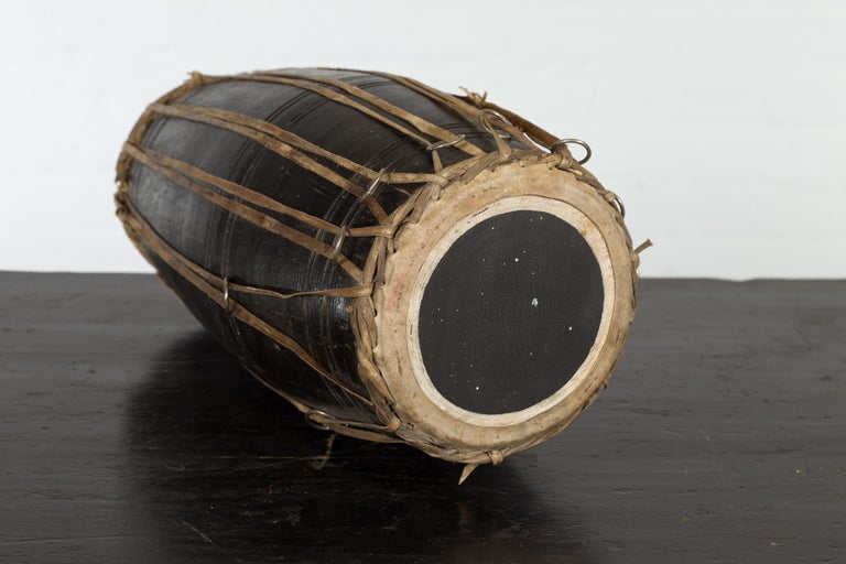 Thai Wood and Leather Klong Khaek Processional Drum with Distressed ...