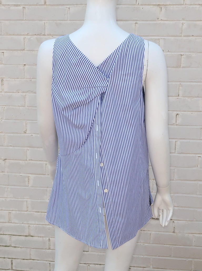 Thakoon Addition Blue and White Cotton 'Backwards' Top For Sale at 1stDibs