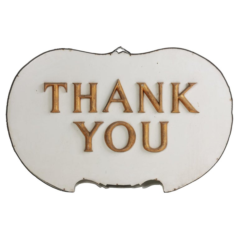"Thank You" Tole Signage with Raised Letters 1950s American White and ...
