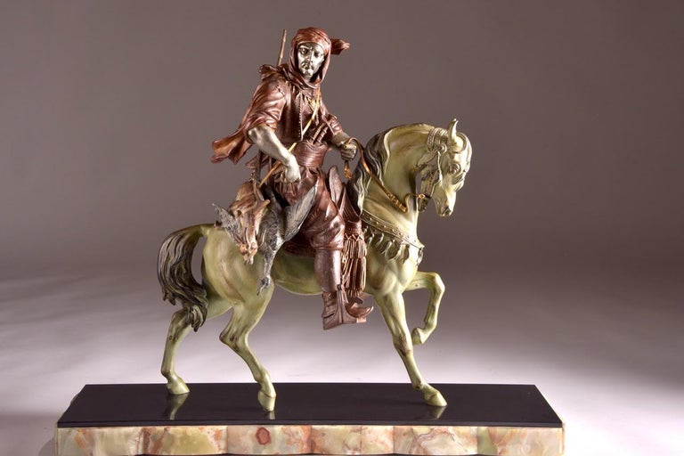 The Arabian Hunter, Cold Painted Metal Statue by Barge For Sale at 1stDibs