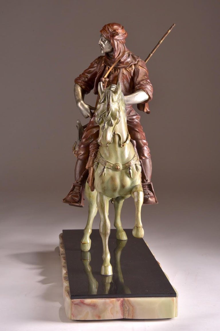 The Arabian Hunter, Cold Painted Metal Statue by Barge For Sale at 1stDibs