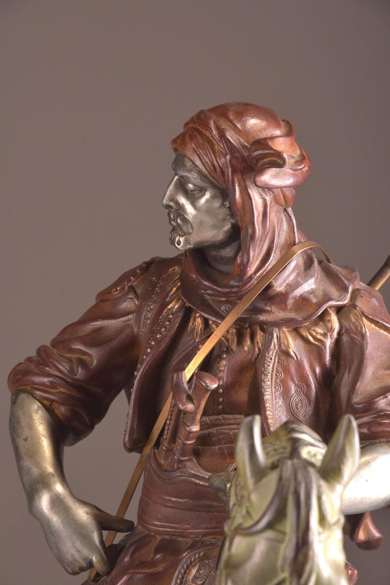 The Arabian Hunter, Cold Painted Metal Statue by Barge For Sale at 1stDibs