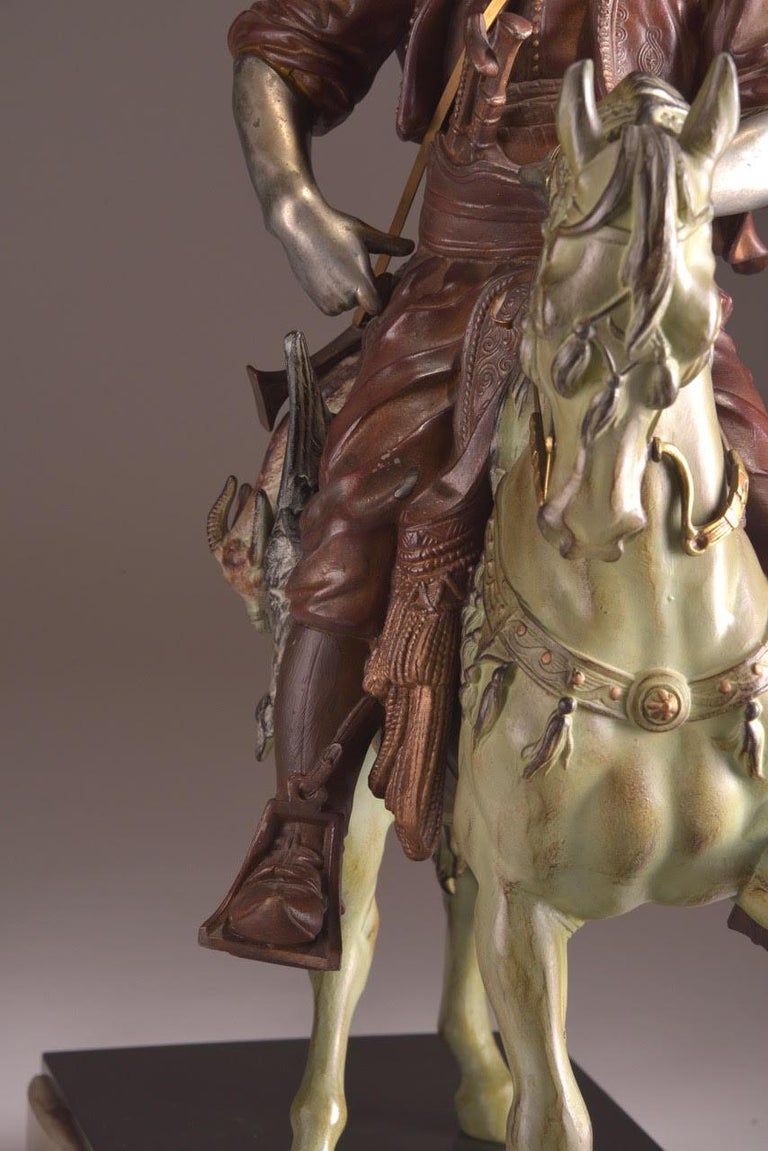 The Arabian Hunter, Cold Painted Metal Statue by Barge For Sale at 1stDibs