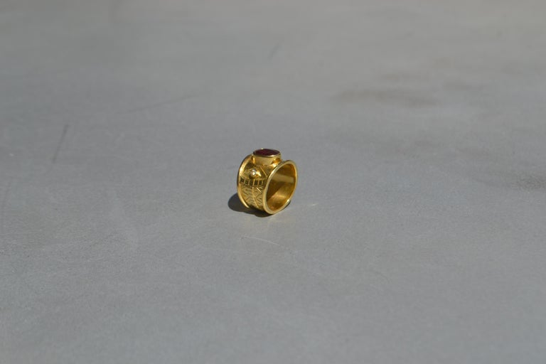 Customizable Aztec Ring in 18k Gold with Ruby and Two Diamonds For Sale ...
