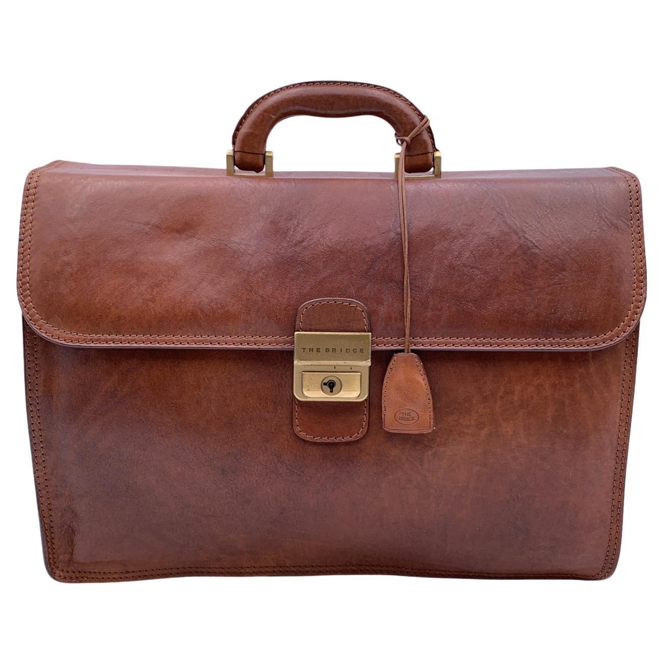 The Bridge Brown Leather Briefcase 3 Gussets Work Business Bag For Sale ...