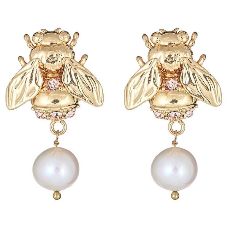 The Bumblebee Natural Pearl Earrings 18K Gold Plated For Sale at 1stDibs