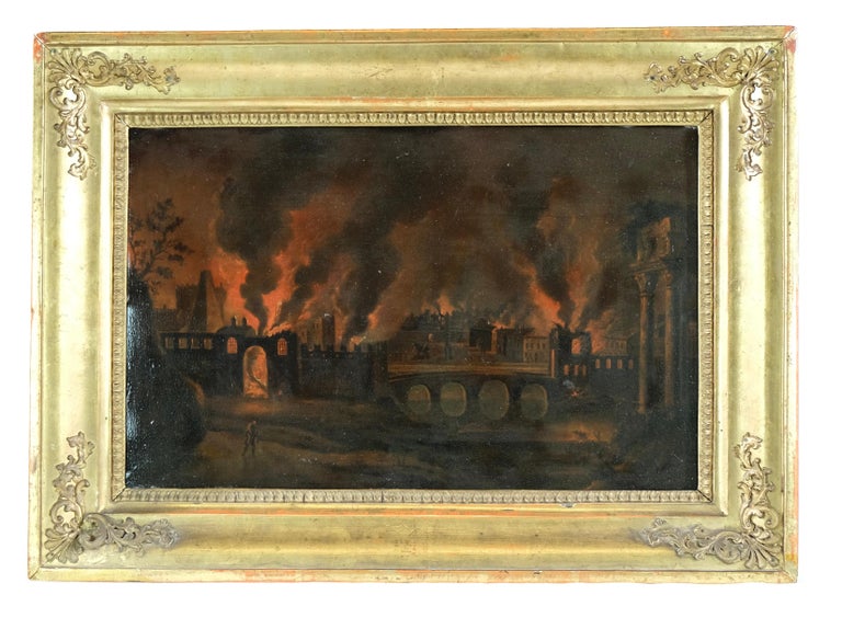 Burning of Troy, Oil on Copper, Early 19th C For Sale at 1stDibs