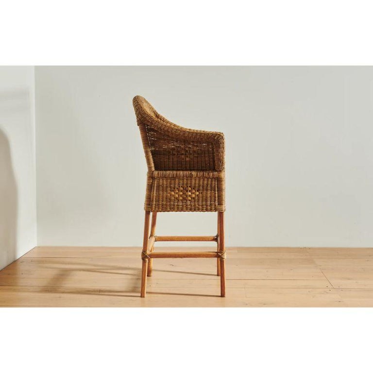 Handwoven Malawi Cane Bar Stool in Classic Weave with White Linen ...