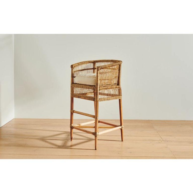 Handwoven Malawi Cane Bar Stool in Traditional Weave with White Linen ...