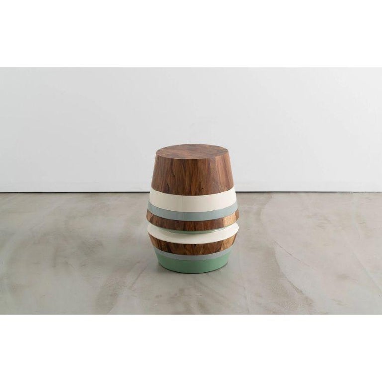 Capirucho Turned Side Table, Conacaste Wood with Lacquered Blue and ...