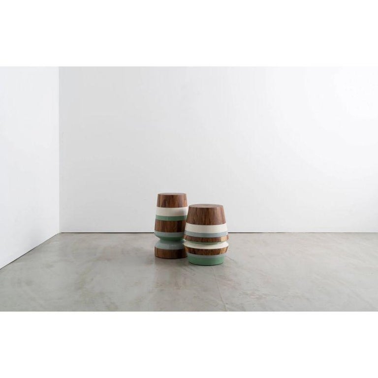 Capirucho Turned Side Table, Conacaste Wood with Lacquered Blue and ...