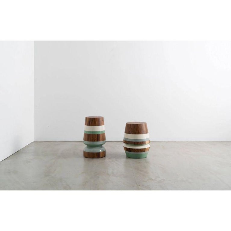 Capirucho Turned Side Table, Conacaste Wood with Lacquered Blue and ...