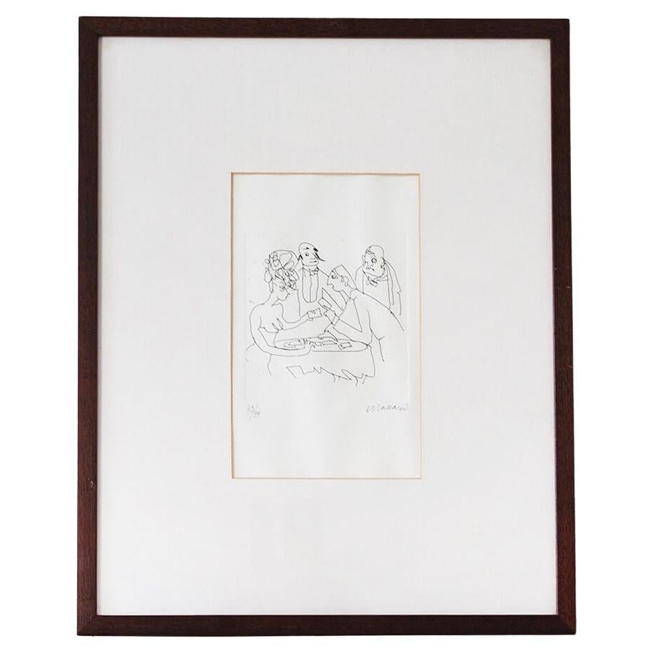 1950s Italian Lithograph Signed by Mino Maccari, 1950s at 1stDibs