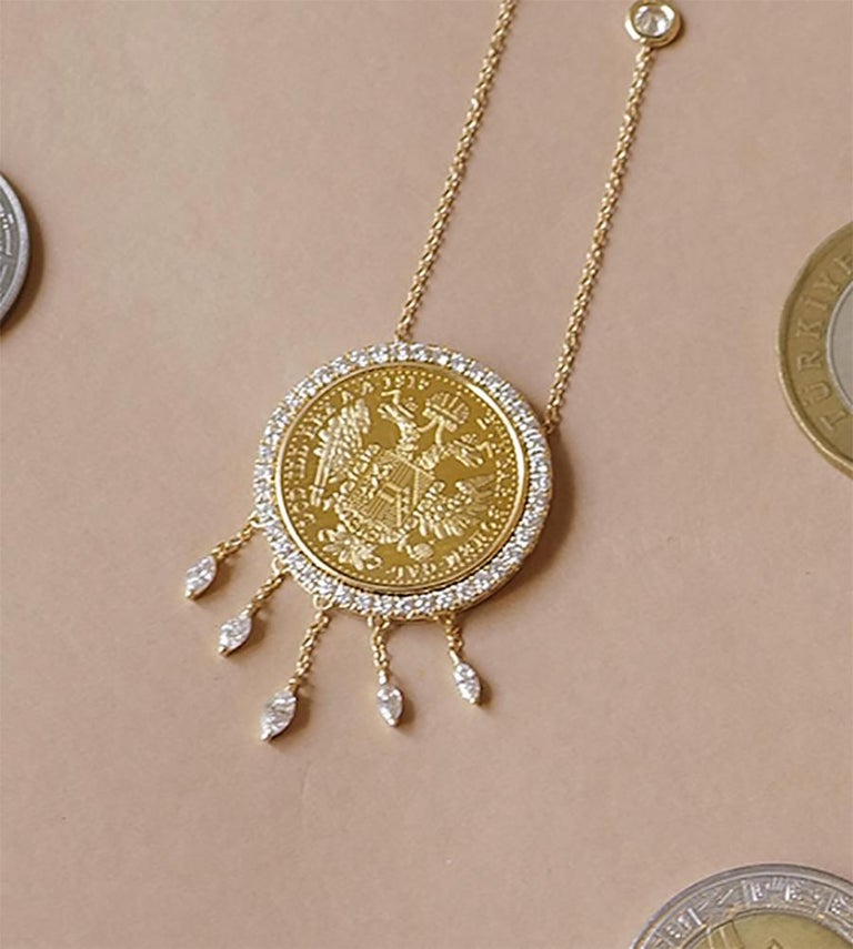 Coin Pendant 3.6GMS 1.5ctw Round and Marquise Diamonds For Sale at 1stDibs