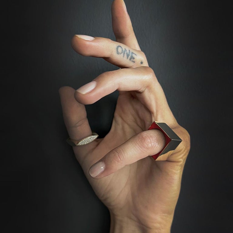 Customizable The Cube Ring set with Diamonds and Enamel Inlay For Sale ...