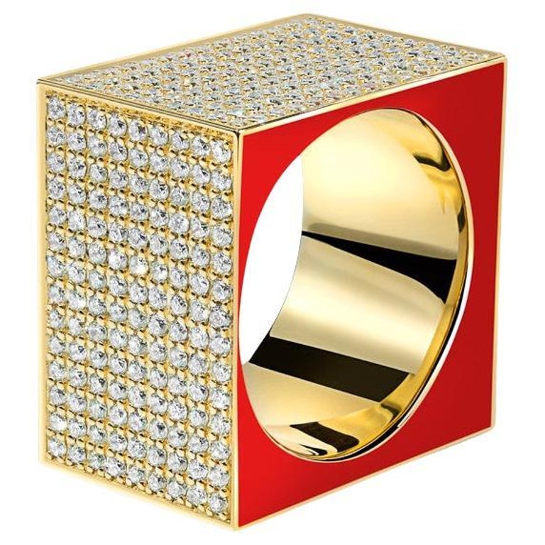 Customizable The Cube Ring set with Diamonds and Enamel Inlay For Sale ...
