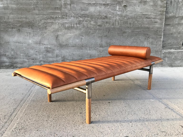 EÆ Daybed in Cognac Leather with Cerused Iroko Legs and Burnished ...
