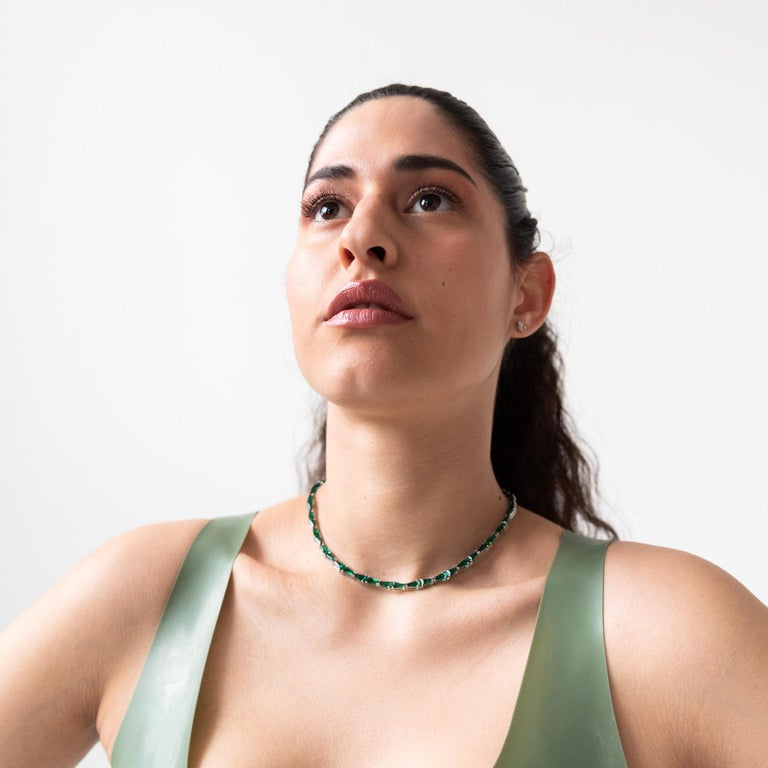 The Emerald Custom Cut Baguette Choker, 18kt Gold For Sale at 1stDibs