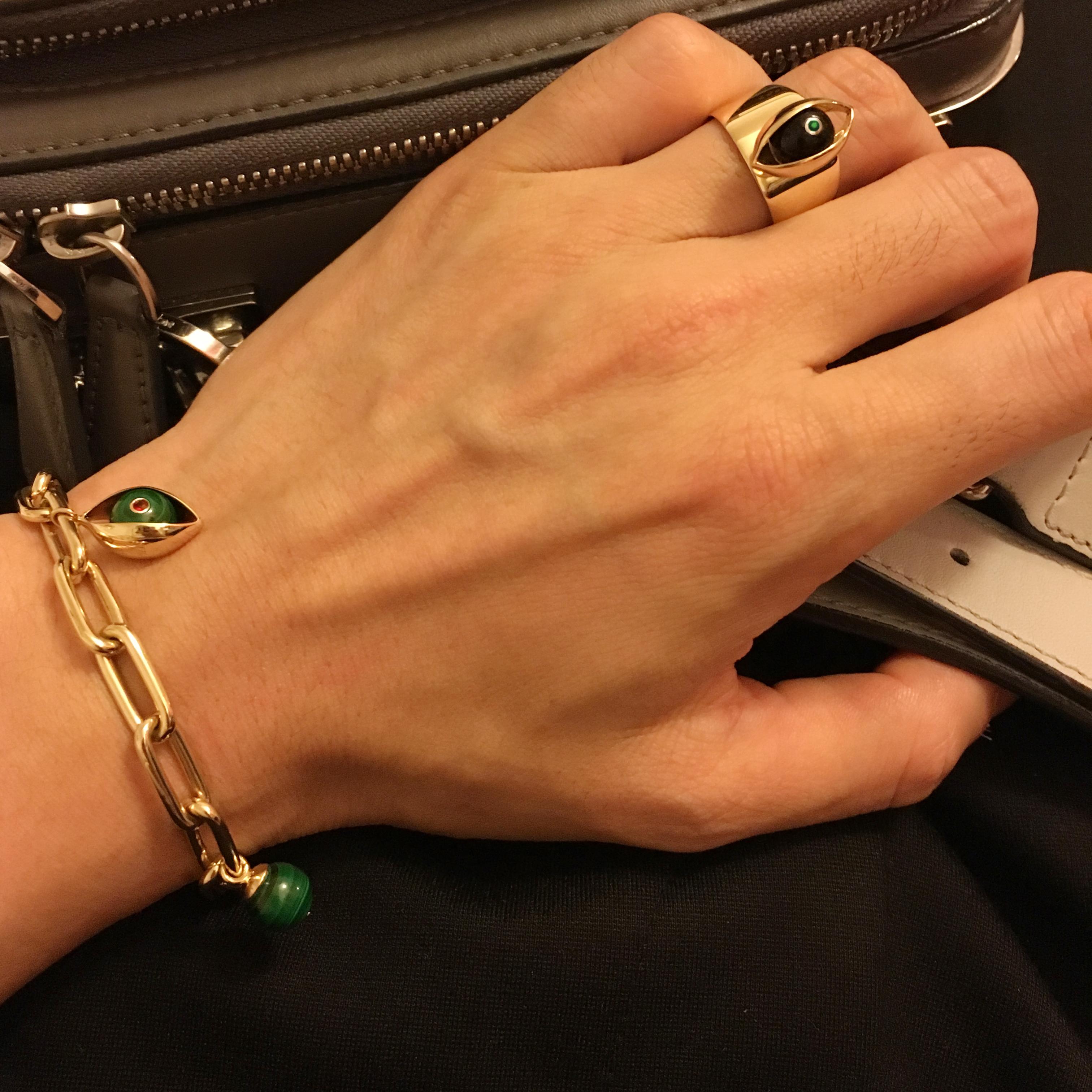 Eye Unisex Chain Bracelet 18 Karat Yellow Gold Malachite Ruby Diamond For Sale at 1stDibs ...