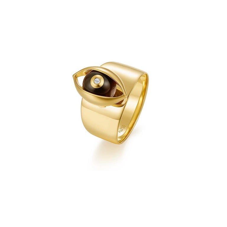Eye Unisex Ring 18 Karat Yellow Gold Tigers Eye Ruby Diamond For Sale ...