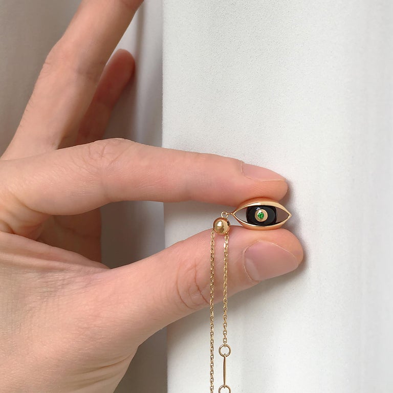 Eye Unisex Pendant Necklace 18 Karat Yellow Gold Black Onyx Emerald ...