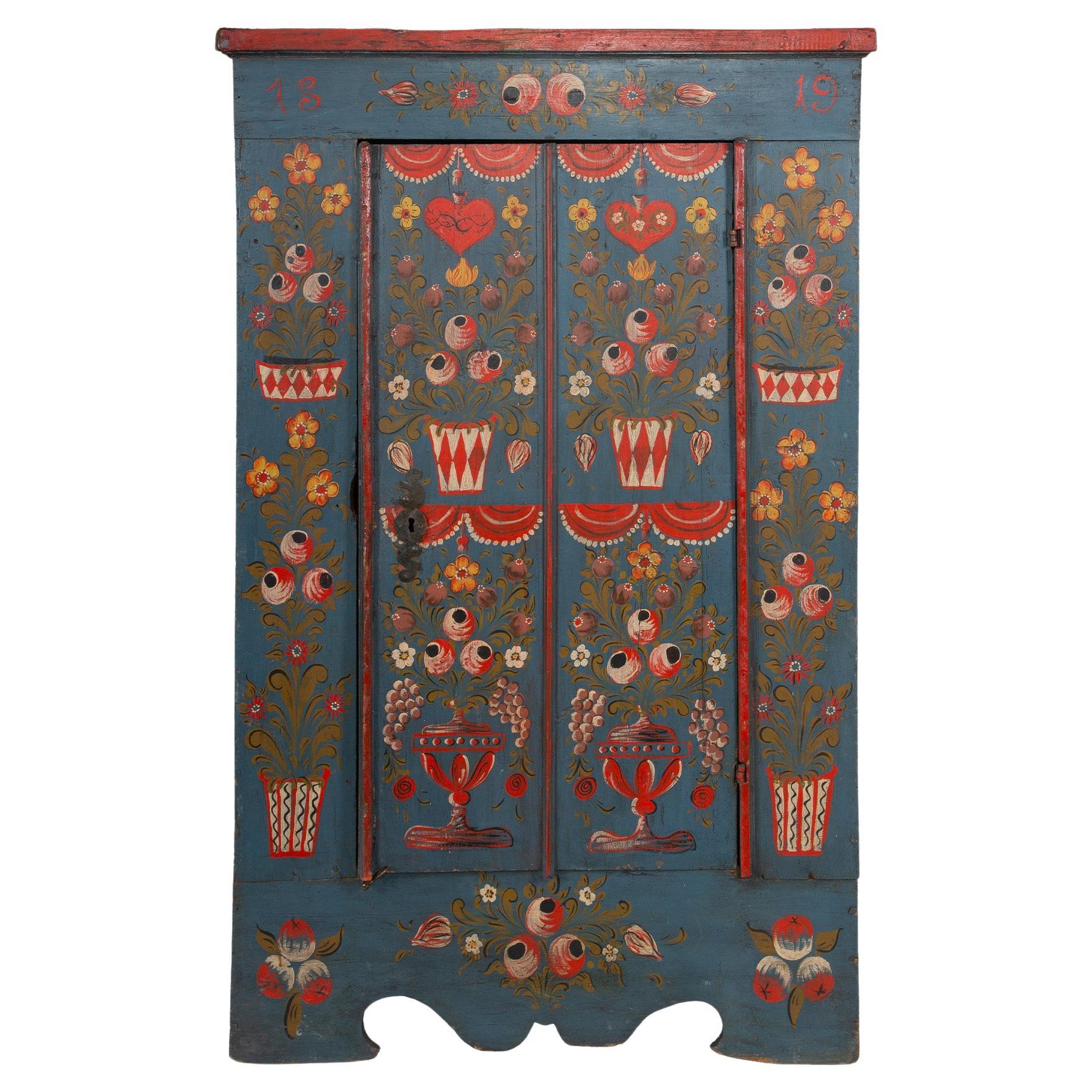Early 19th Century Swedish Folk Art Painted 2 Piece Step Back Cabinet ...