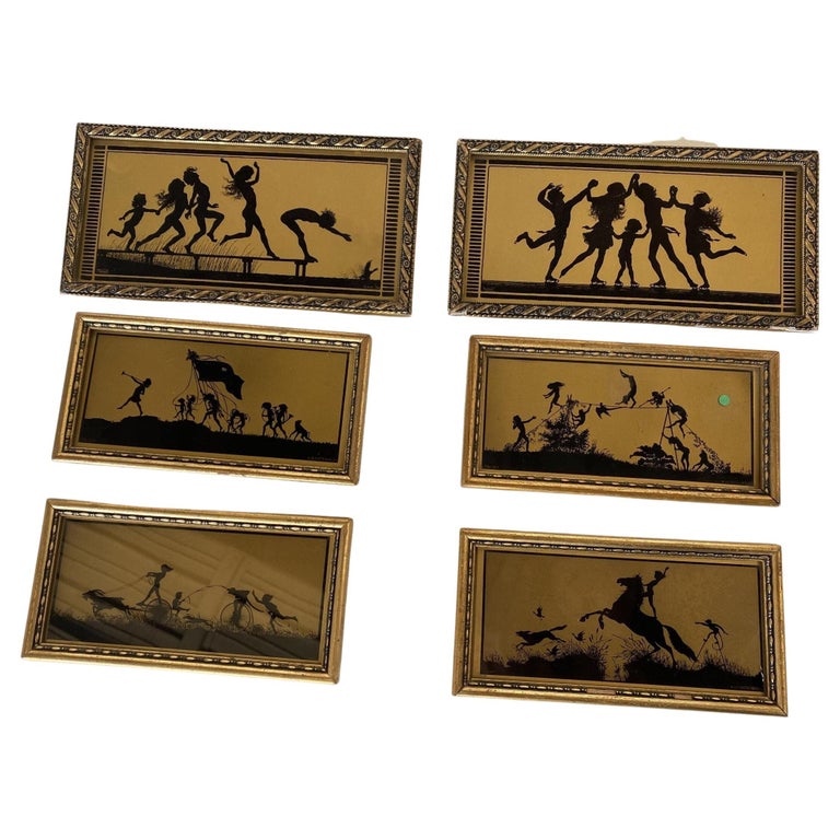 THE FOUR SEASONS Silhouette Print in Original Frame by Fidus, Set of ...