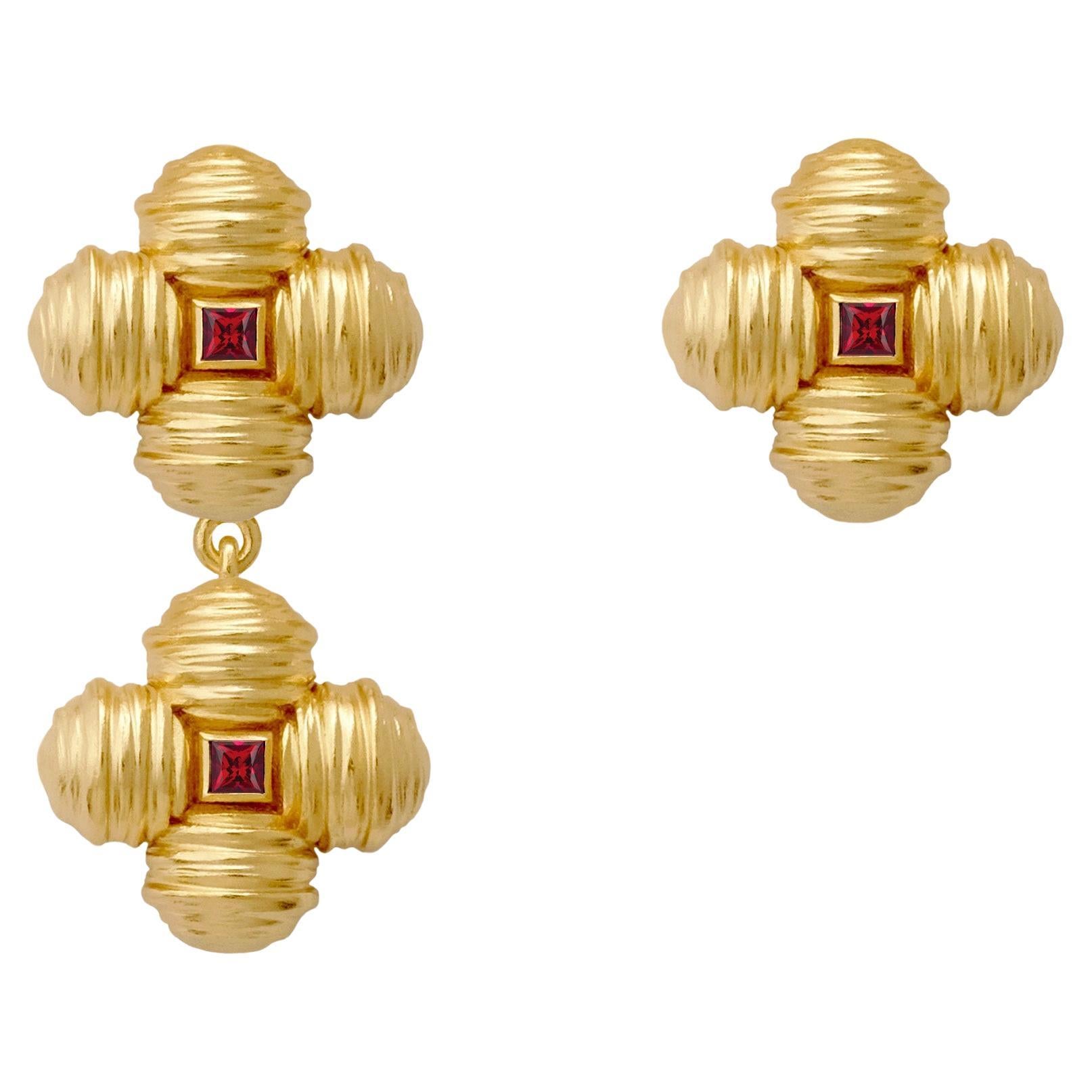 The Fresco Bloom Mismatch Earrings with Garnets For Sale at 1stDibs