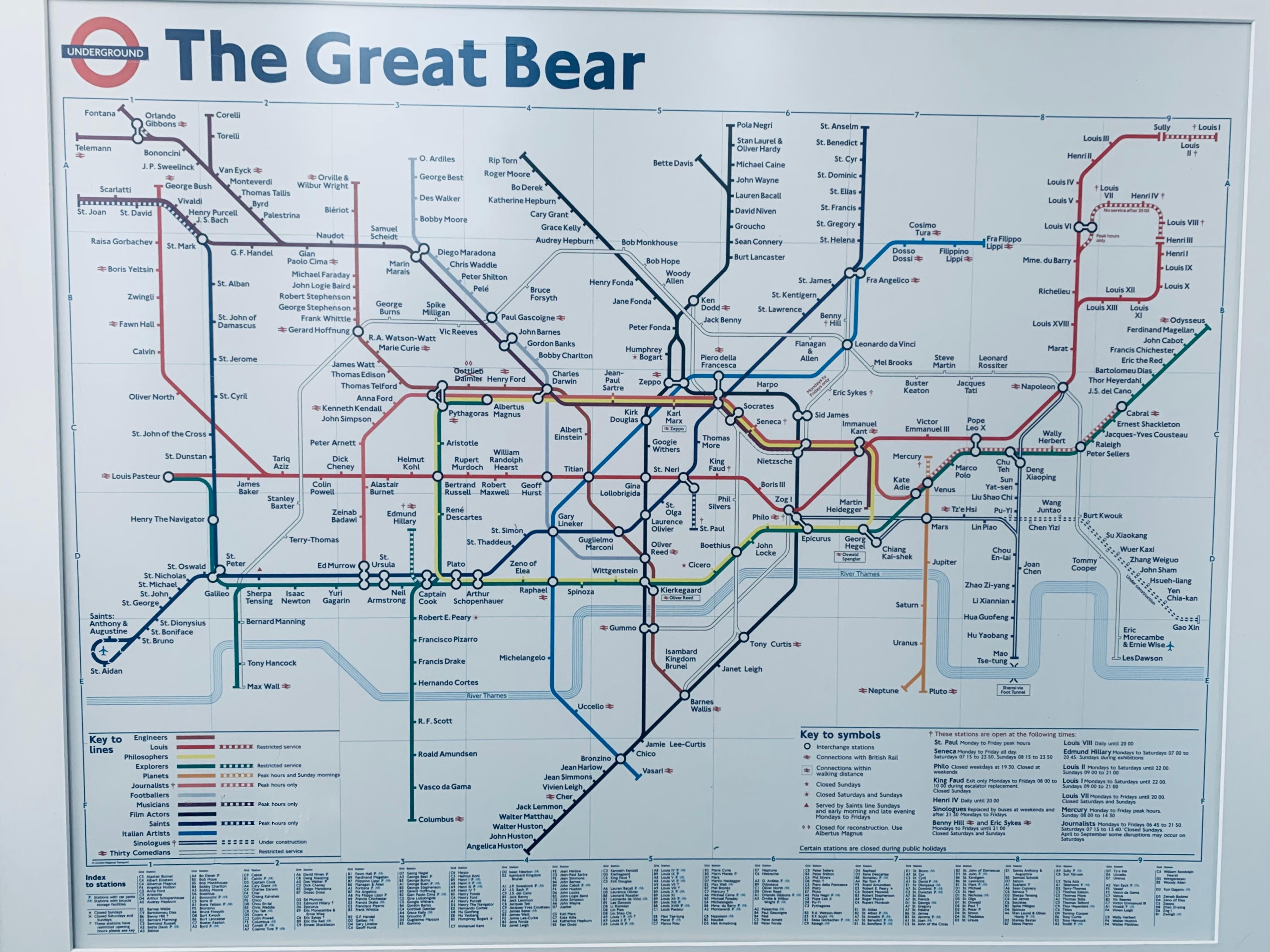 'The Great Bear' altered London tube map framed print - Simon Patterson ...