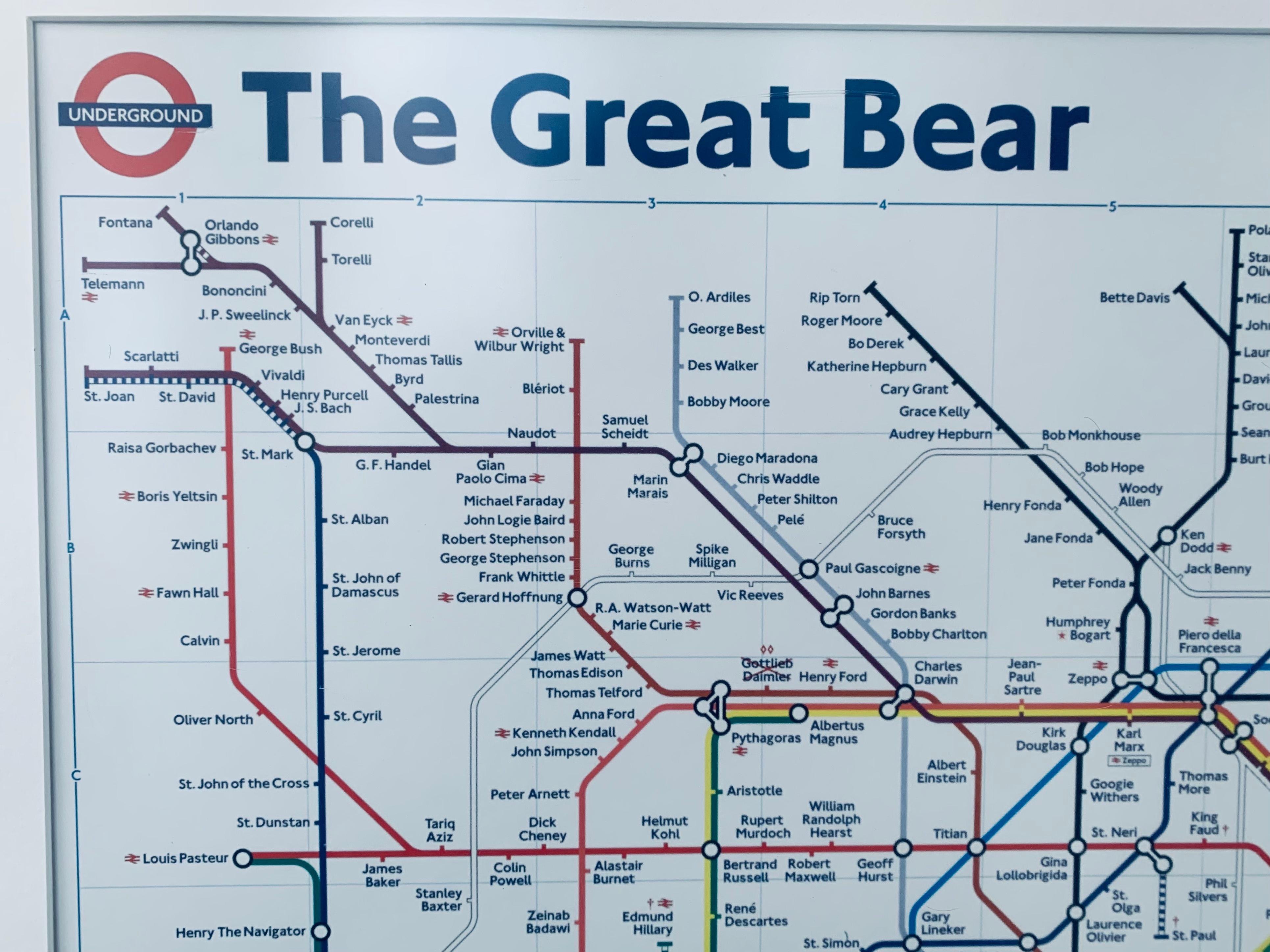 'The Great Bear' altered London tube map framed print - Simon Patterson ...