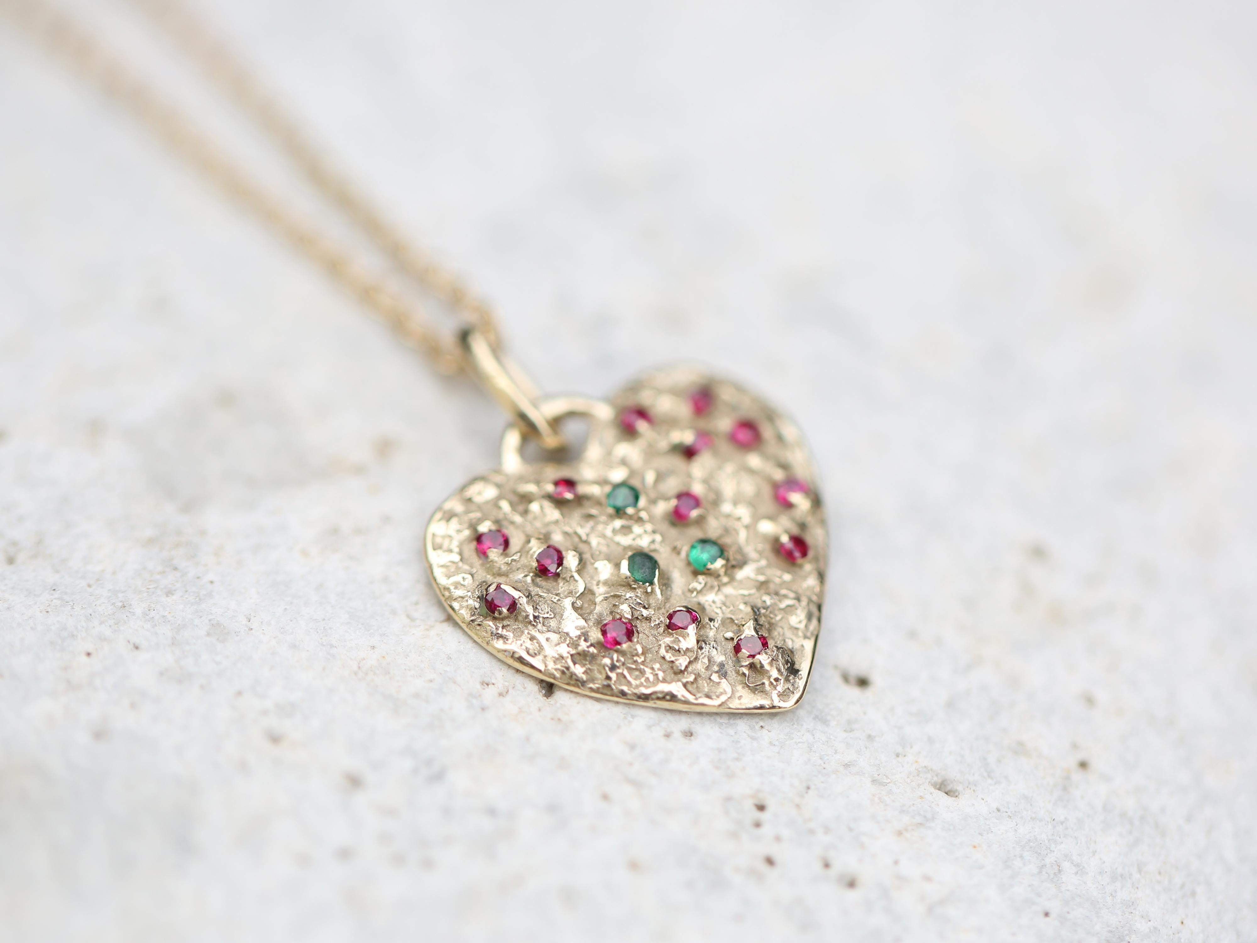 The Heart of 17 Stones Necklace, Solid 14k Yellow Gold, Ruby and ...