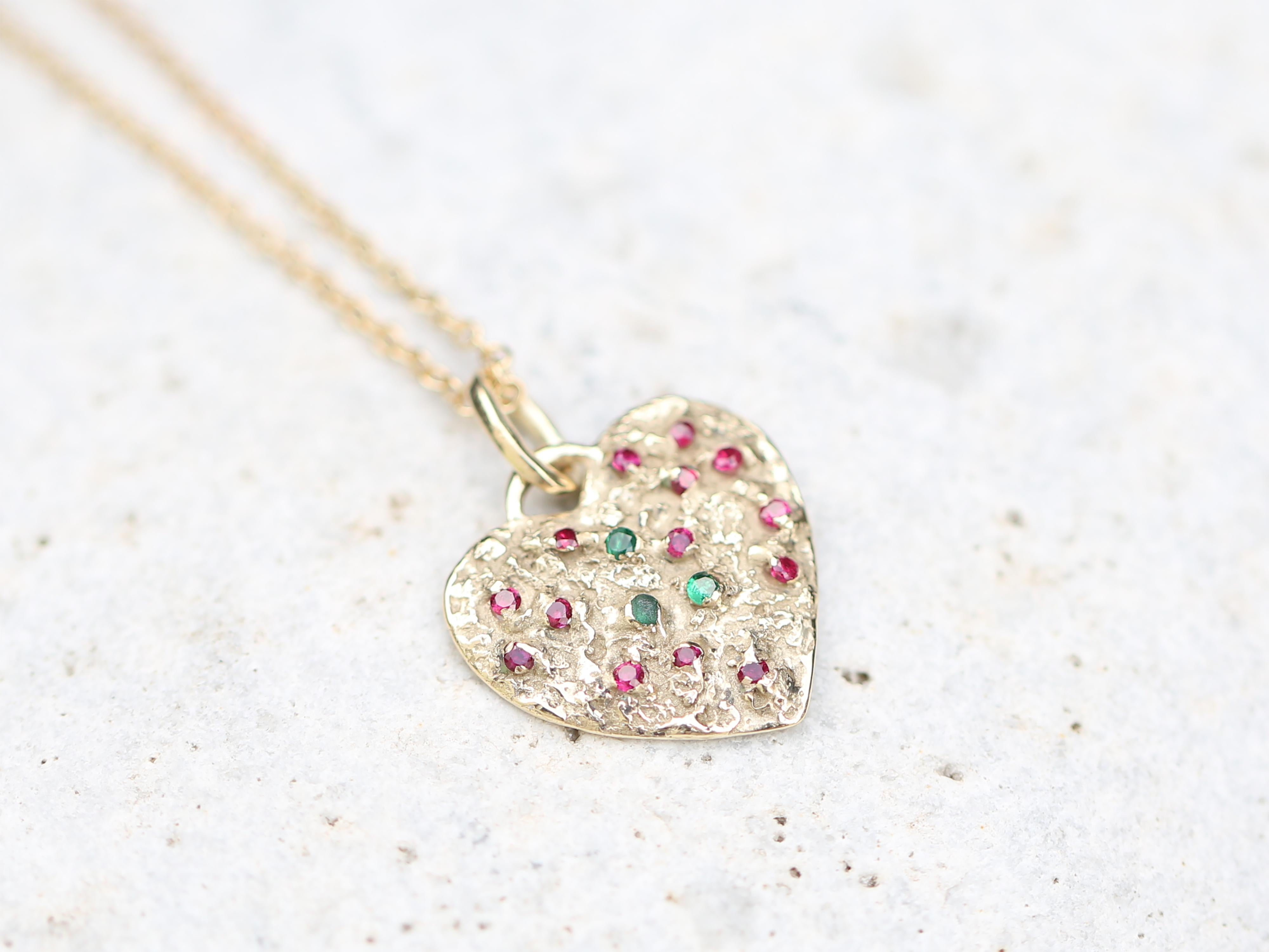 The Heart of 17 Stones Necklace, Solid 14k Yellow Gold, Ruby and ...