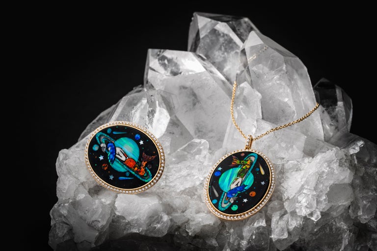 The Jenny Dee Mermaid Necklace, Inlay, White Diamonds, 18 Karat Yellow Gold For Sale at 1stDibs ...